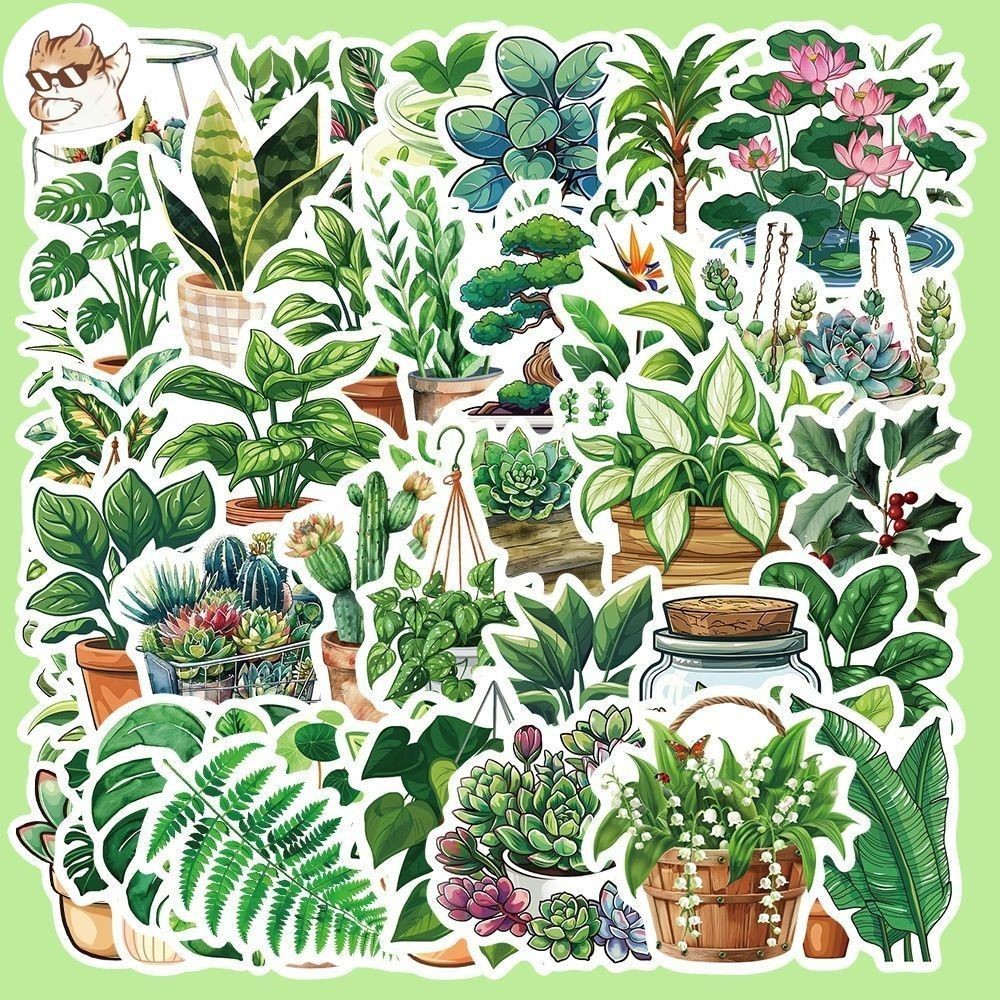 Set 10/20/50 cái sticker chống nước CHẬU CÂY DECOR TRONG NHÀ XANH MÁT ...