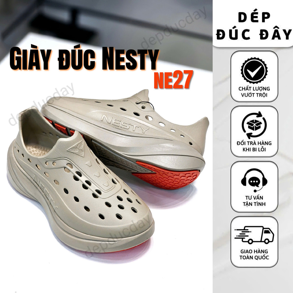 [Ảnh thật] Giày nhựa Nesty Ne27 Nam Nữ Nâu Nhạt, Mẫu Mới, siu nhẹ, êm, kháng nước, chống trơn ...