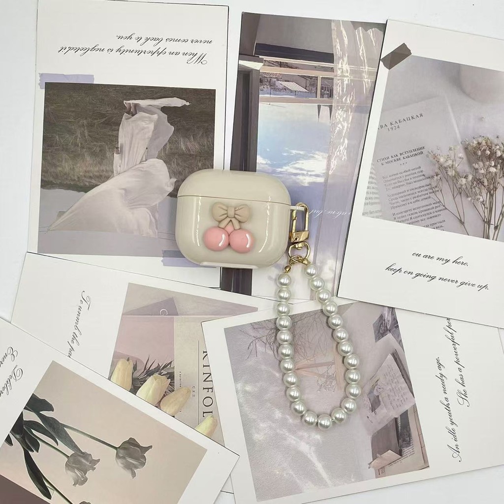 Dành Cho GOOJODOQ J201 J206 Case ốp tai ng Vỏ Tai Nghe Cá Tính Kem Trắng Anh Đào & Dây Buộc Hộp ...