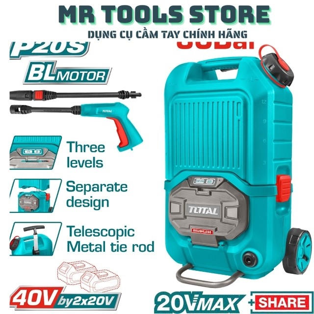 Máy xịt rữa xe áp lực cao dùng pin 40V Total TPWLI4006 (ko chổi than) | Shopee Việt Nam