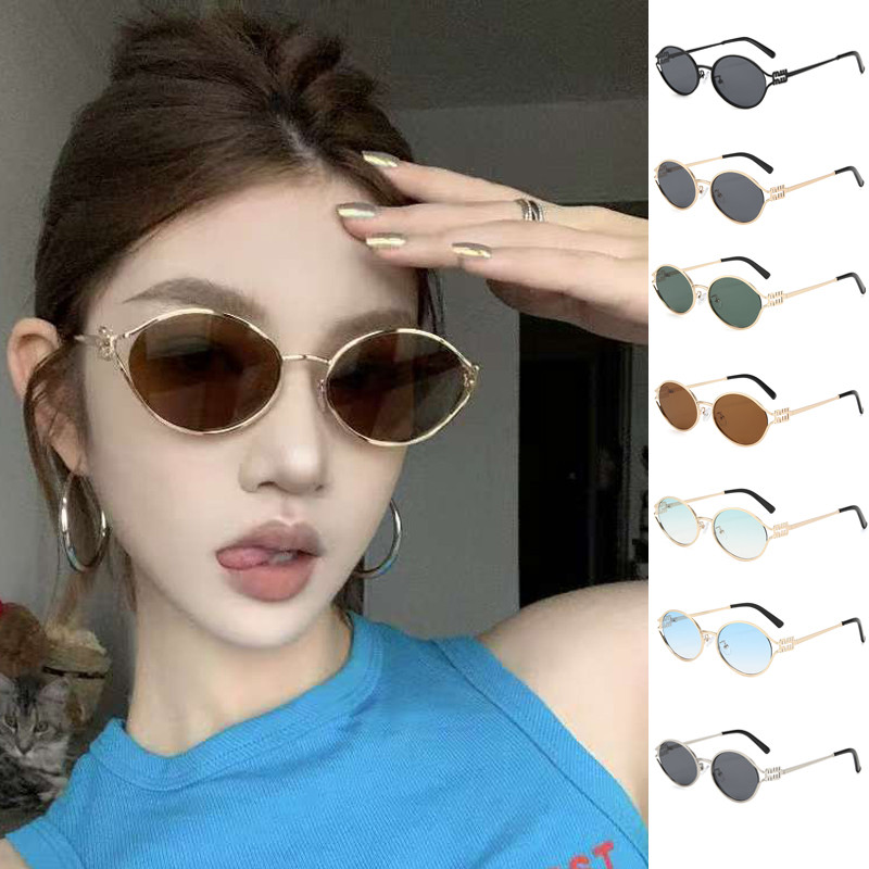 Retro Thời Trang Hình Bầu Dục Màu Nâu Kim Loại Mắt Mèo Kính Mát Chống ...