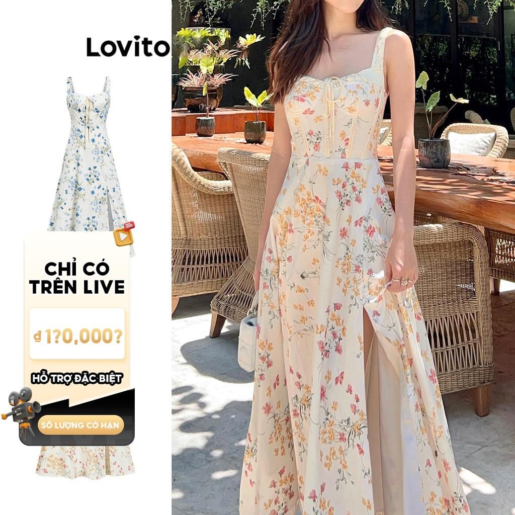 (KOL‘s pick) Lovito Váy thanh lịch Đầm kết cấu hoa gọn gàng có dây buộc ...