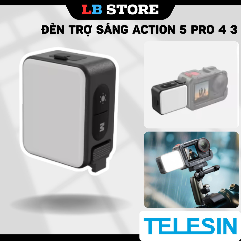 Đèn Telesin trợ sáng DJI Action 6 5 Pro 4 3 tích hợp ngàm nam châm hỗ ...