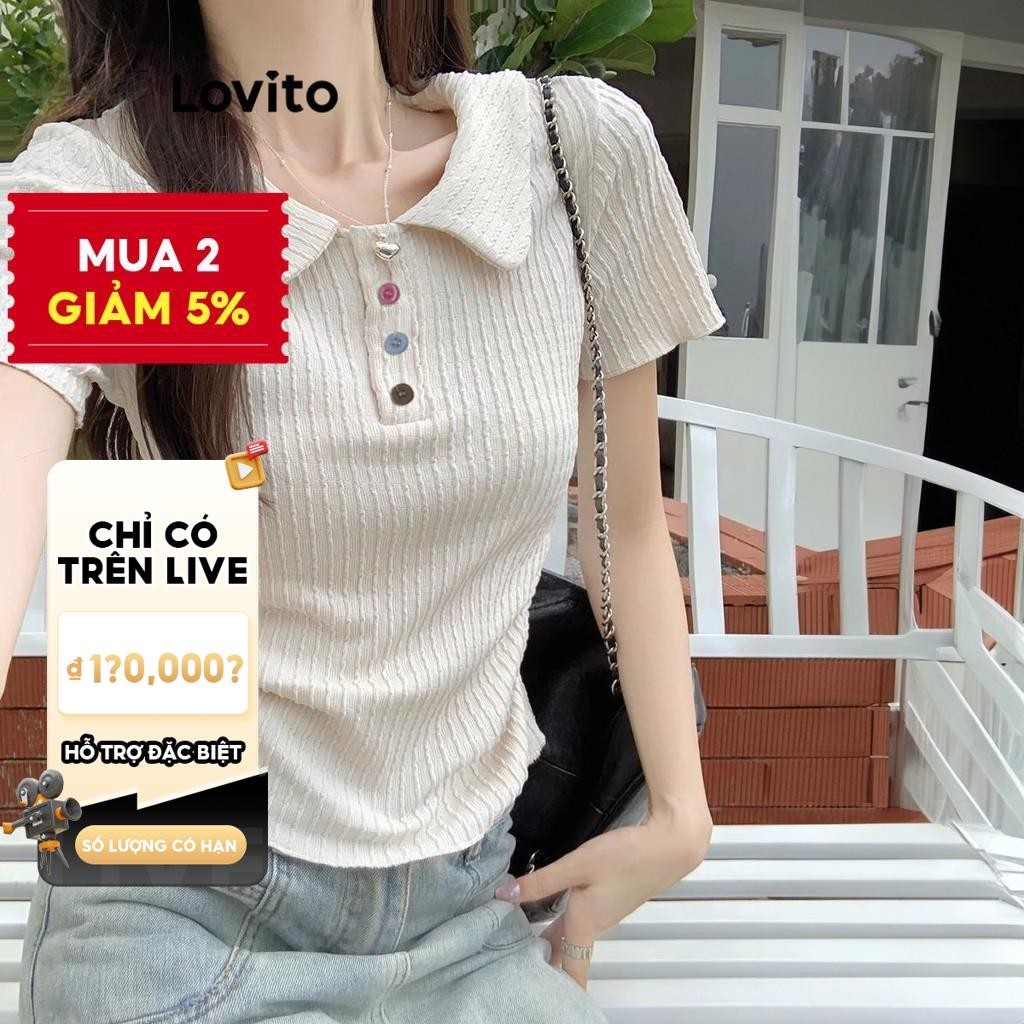 (KOL‘s pick) Áo thun Lovito màu trơn có nút phong cách thường ngày cho ...