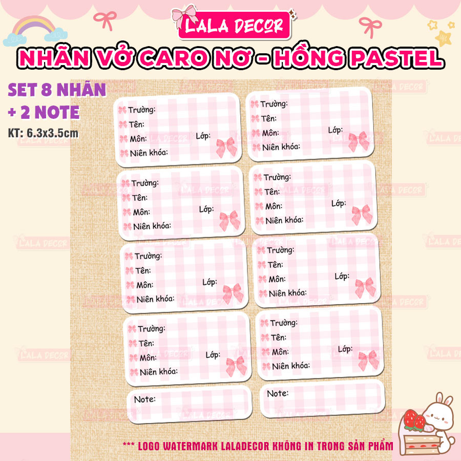 Nhãn Vở Coquette Nơ Hồng Dễ Thương, Nhãn Vở Caro Hồng Pastel 🎀 Giấy ...