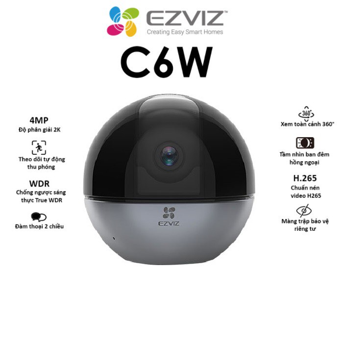 Camera wifi đa năng Ezviz C6W (4MP) 2K Quay quét 360 độ - Hàng Chính ...