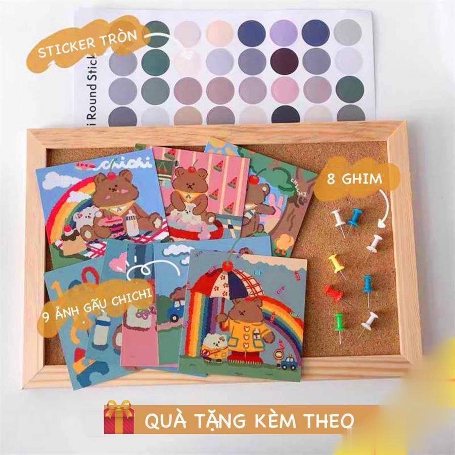 Bảng ghim gỗ bần decor trang trí, bàn học K18 treo ảnh,note,postcard ...