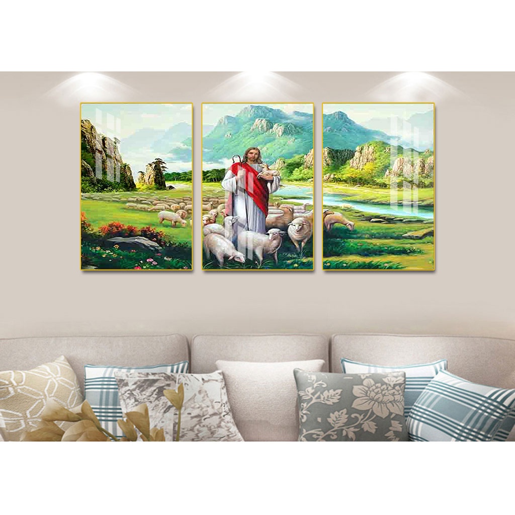 Bộ 3 Tranh Tráng Gương Treo Tường Tôn Giáo Chúa Giê-su Với Chúng Sinh ...