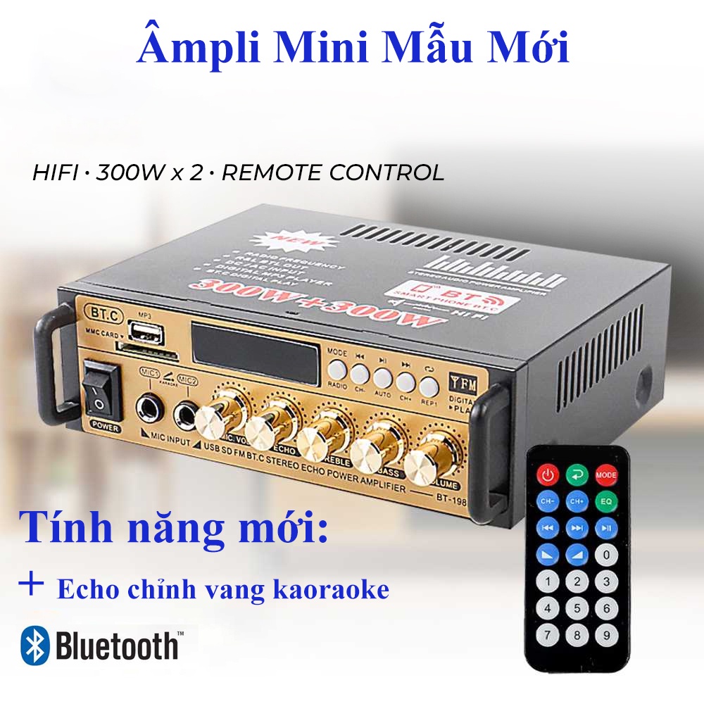 Amply mini, Amly Mini Bluetooth + Ghi âm BT198B-B có echo Nghe nhạc ...