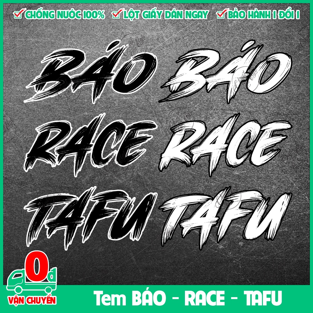 Tem decal dán xe chữ logo TAFU RACE BÁO trắng đen dán trang trí xe máy ...
