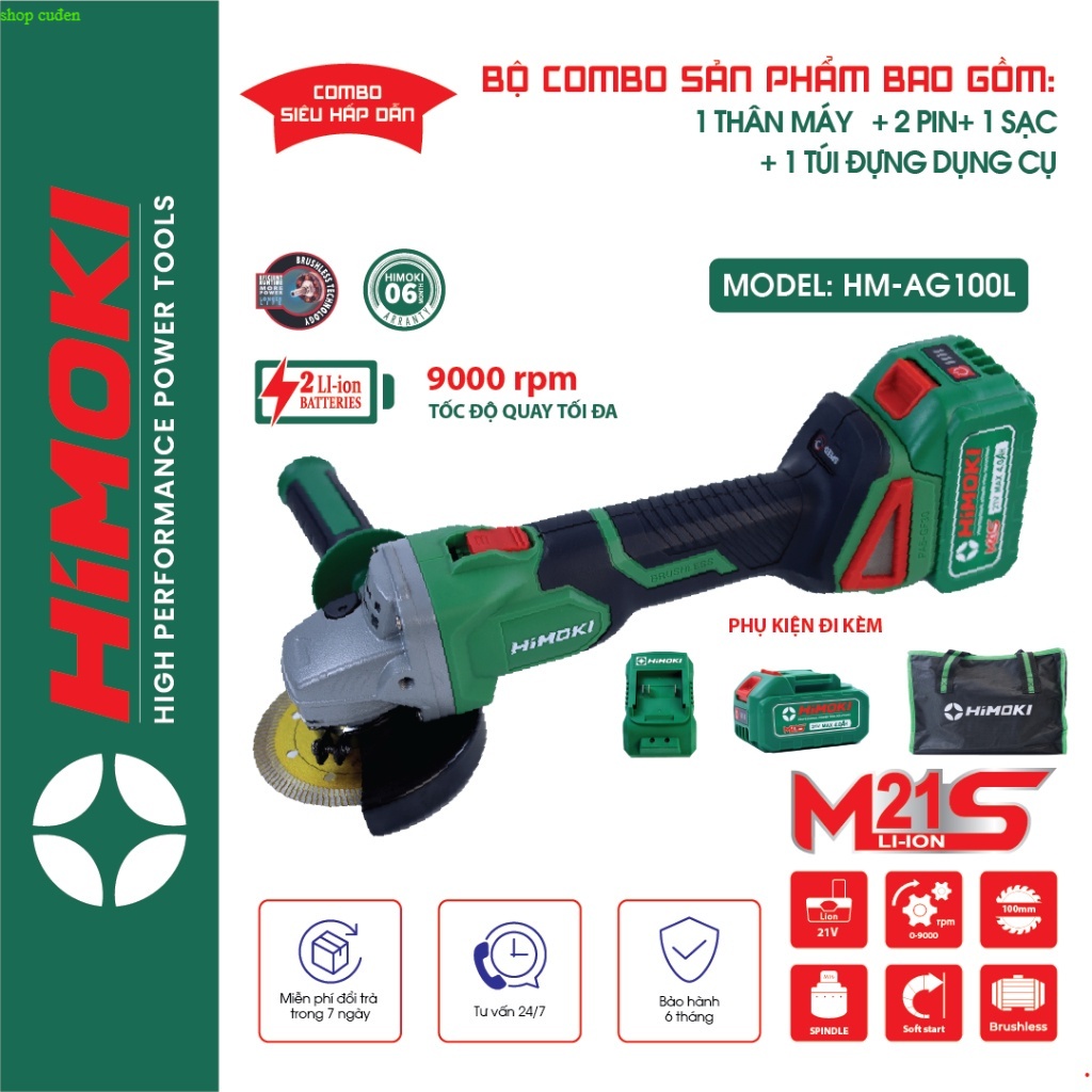 Máy cắt cầm tay Himoki HM-AG100L Không chổi than - 2 pin 10 cell mạch 4 ...