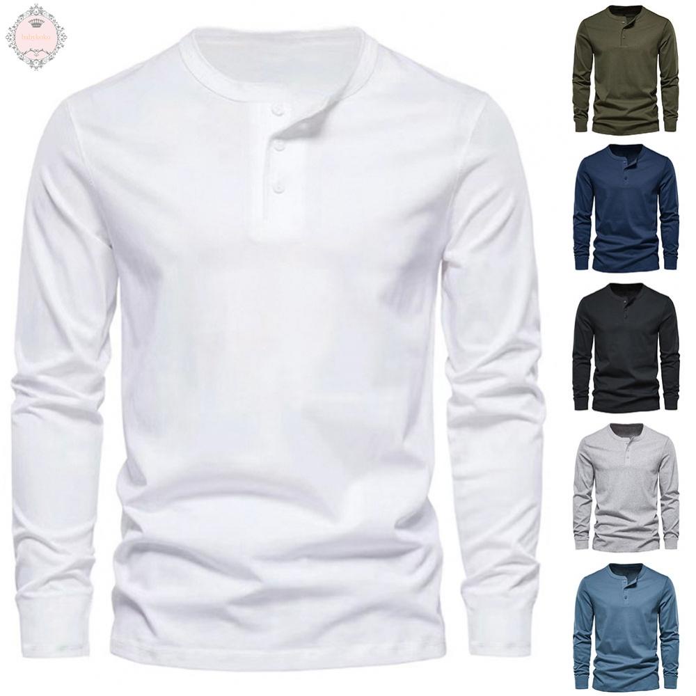 T Shirt Collared Cotton Crew Neck Formal Henley Shirt LONG SLEEVE ...