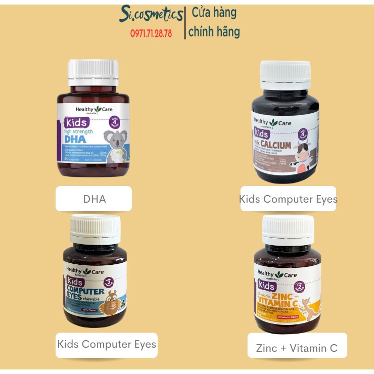 Bộ sản phẩm DHA, Canxi milk, Vitamin C, Kẽm và bổ mắt Healthy Care cho ...