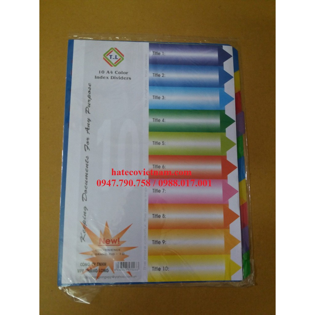 1 Bộ 10 tờ Chia file nhựa 10 màu TL - Chia file 10 - Phân trang nilon ...