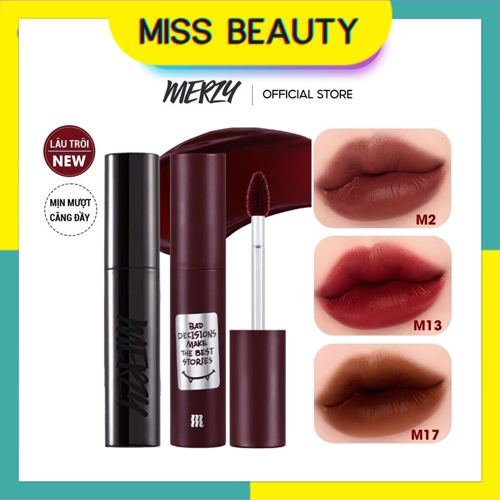 (Sẵn M13) Son Kem Siêu Lì, Mịn Môi Merzy Noir In The Mellow Tint Merzy ...