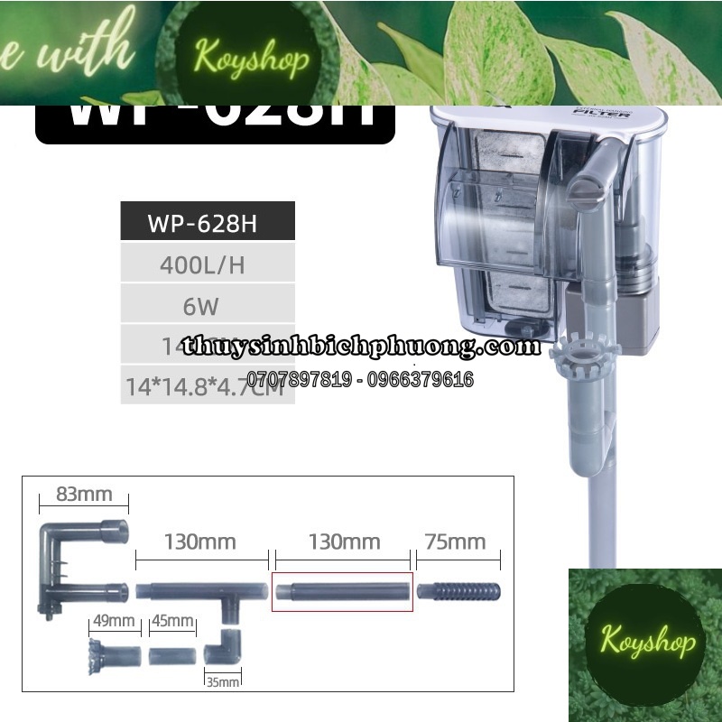 [HOÀN TIỀN 10%]Lọc Thác Sobo WP-618H, WP-628H, WP-638H Cho Bể Cá Cảnh (Lọc thác cao cấp mini có ...
