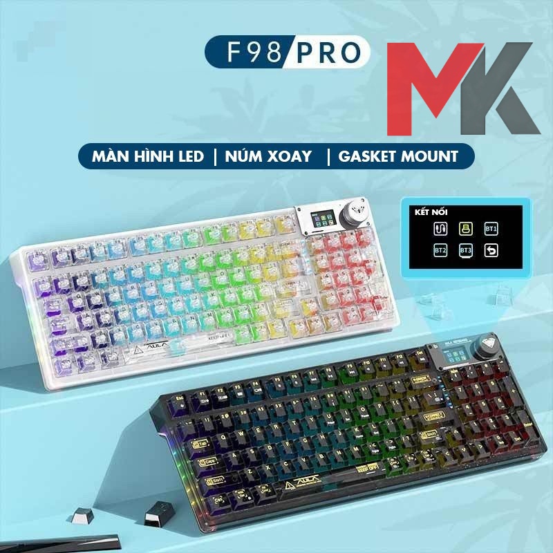 Bàn phím cơ Aula F98 Pro Màn hình led tùy chỉnh led RGB vỏ trong suốt 3 mode kết nối | Shopee ...