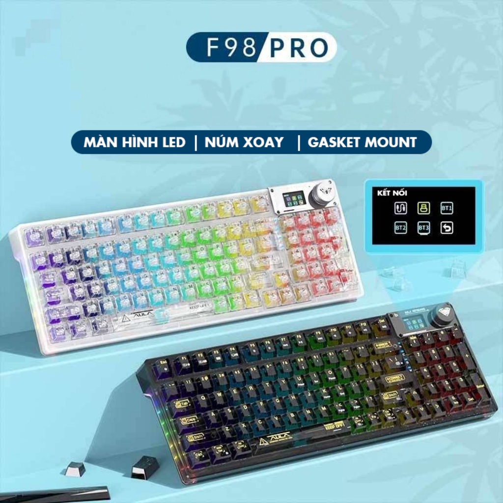 Bàn phím cơ Aula F98 Pro Màn hình led tùy chỉnh led RGB vỏ trong suốt 3 mode kết nối | Shopee ...