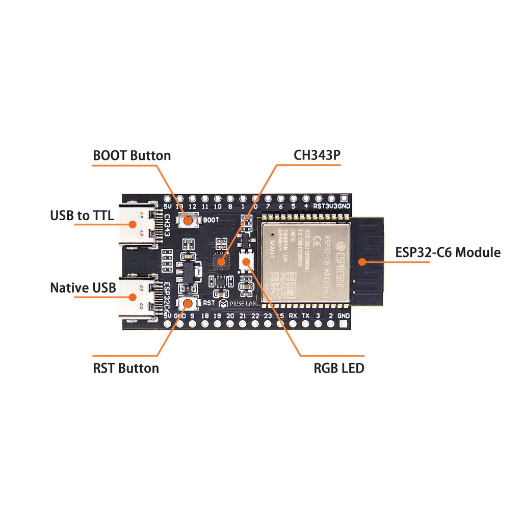 ESP32-C6 Mô đun ESP32C6-Dev, WIFI 6,Bluetooth 5, Thread và Zigbee - Module Nano Esp32-C6 (Phiên ...