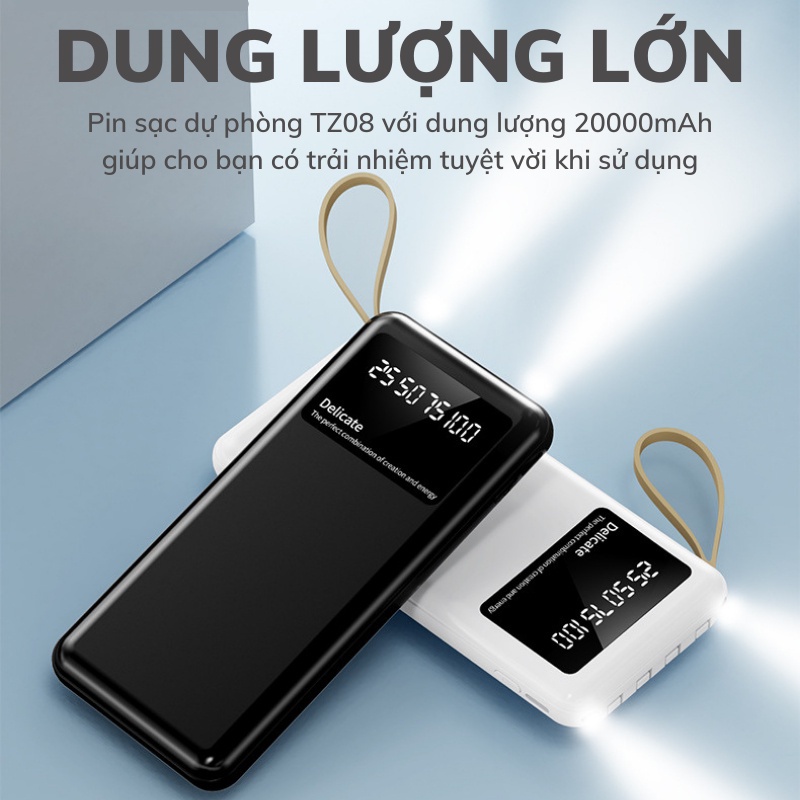 Sạc Dự Phòng dung lượng 20000mah TZ08 Tích Hợp 4 Dây Sạc, Sạc Không ...