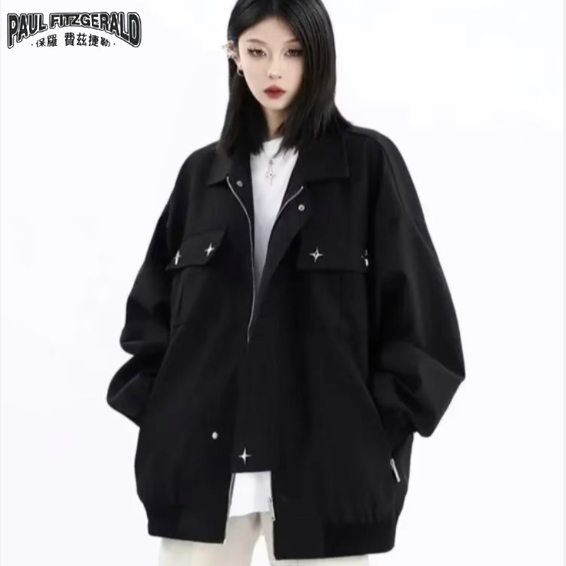 Paul FITZGERALD Áo khoác dài tay mới màu trơn ve áo trẻ trung phổ biến dây kéo nam tiêu chuẩn ...
