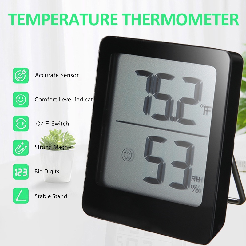 New Black Digital Room Thermometer Indoor Hygrometer Temperature ...
