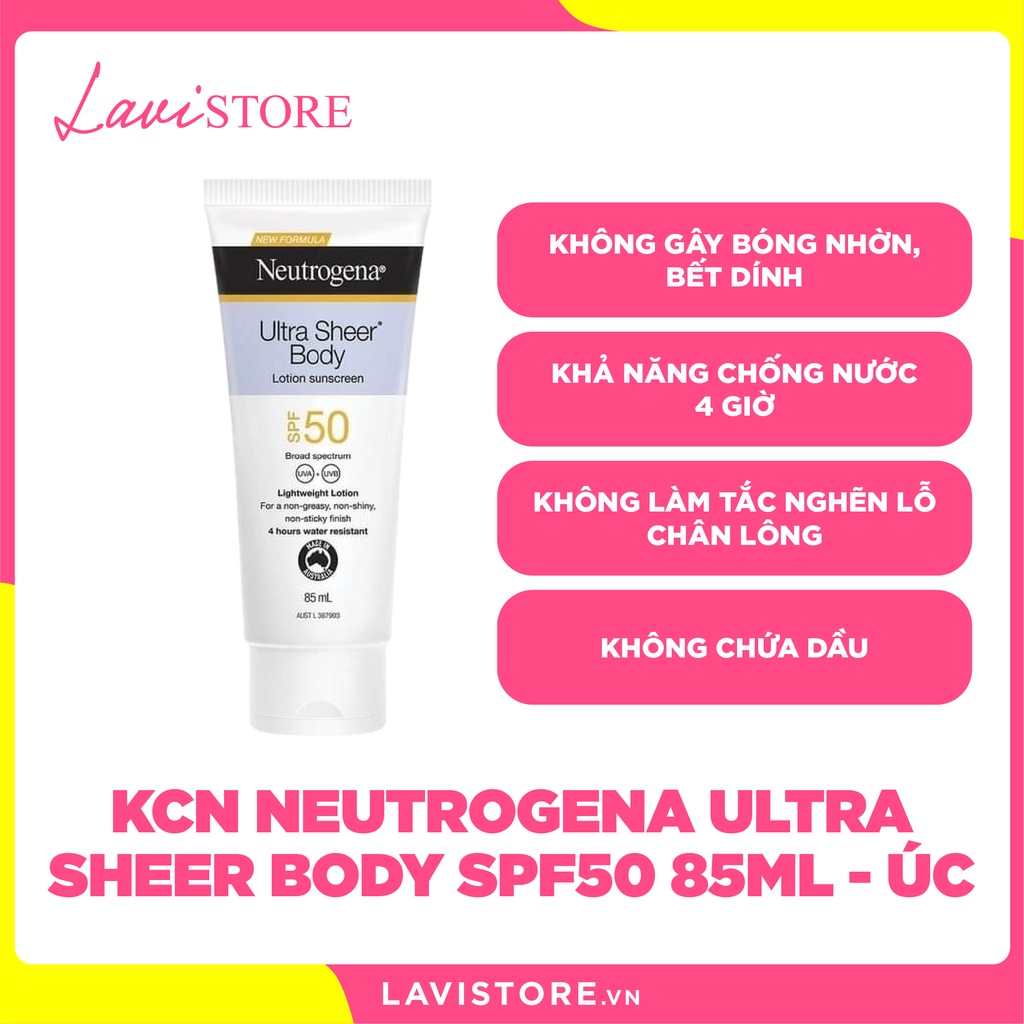 (08-11/25) KCN Neutrogena Ultra Sheer BODY SPF50 85ml - Úc (tuýp ...