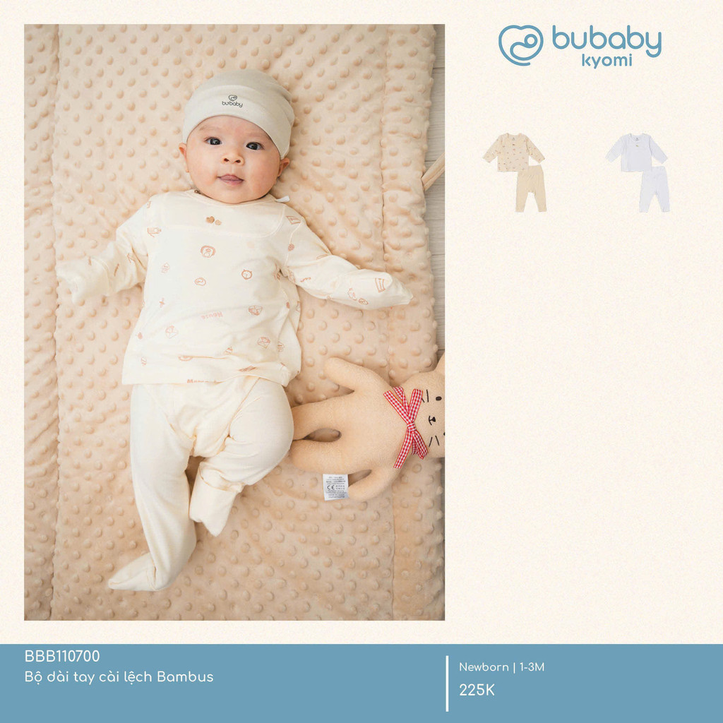 Bubaby (NB-3M) Bộ dài tay cài lệch Bambus in họa tiết kỷ vật ...