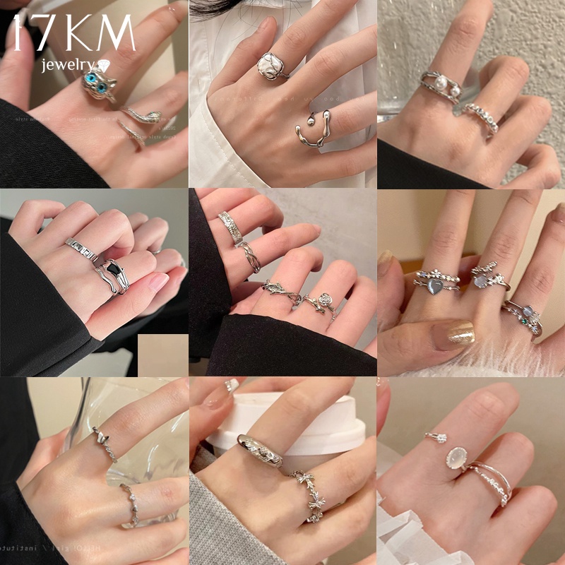 Nhẫn 17km y2k Đính Đá / Ngọc Trai / Hình Trái Tim / Vương Miện / Mặt ...