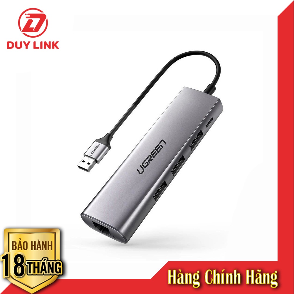 Ugreen 60812 20CM màu xám Hub usb 3.0 ra 3 cổng + RJ45 Gigabit nguồn ...