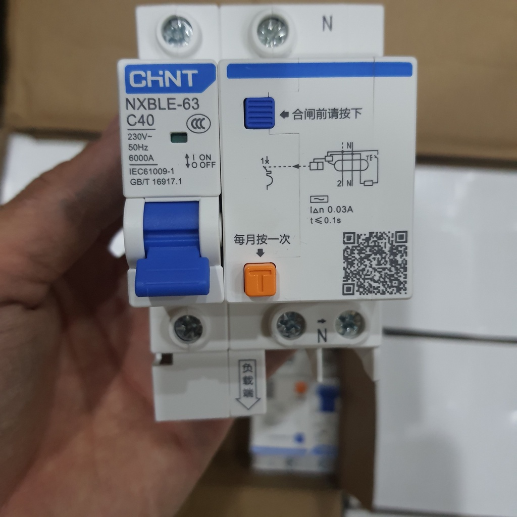 Cầu dao chống giật 220v 1P+N CHINT 10A đến 63A Aptomat chống giật 1p chống dòng dò chống quá tải ...