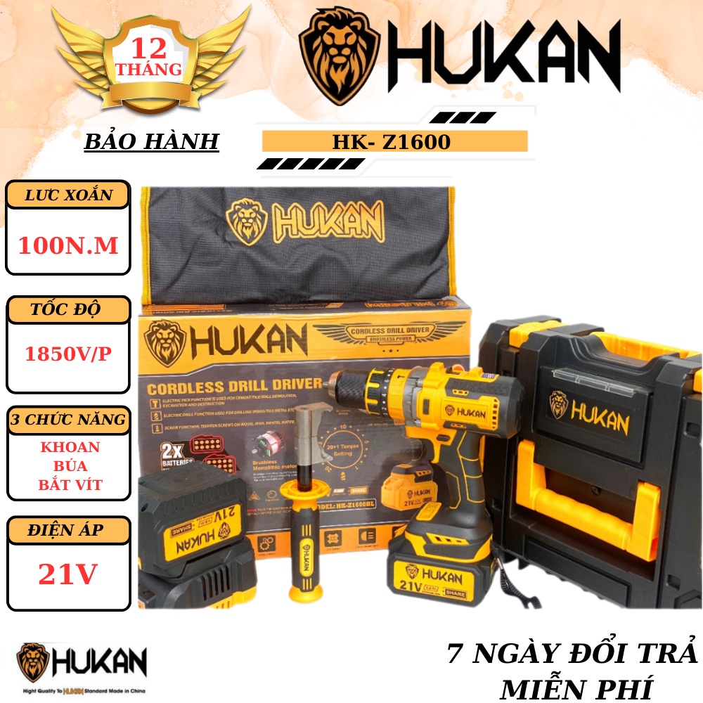 Máy khoan pin HUKAN Z1600 21V Full hộp Lực Siết 100 Nm, Khoan Pin 3 ...
