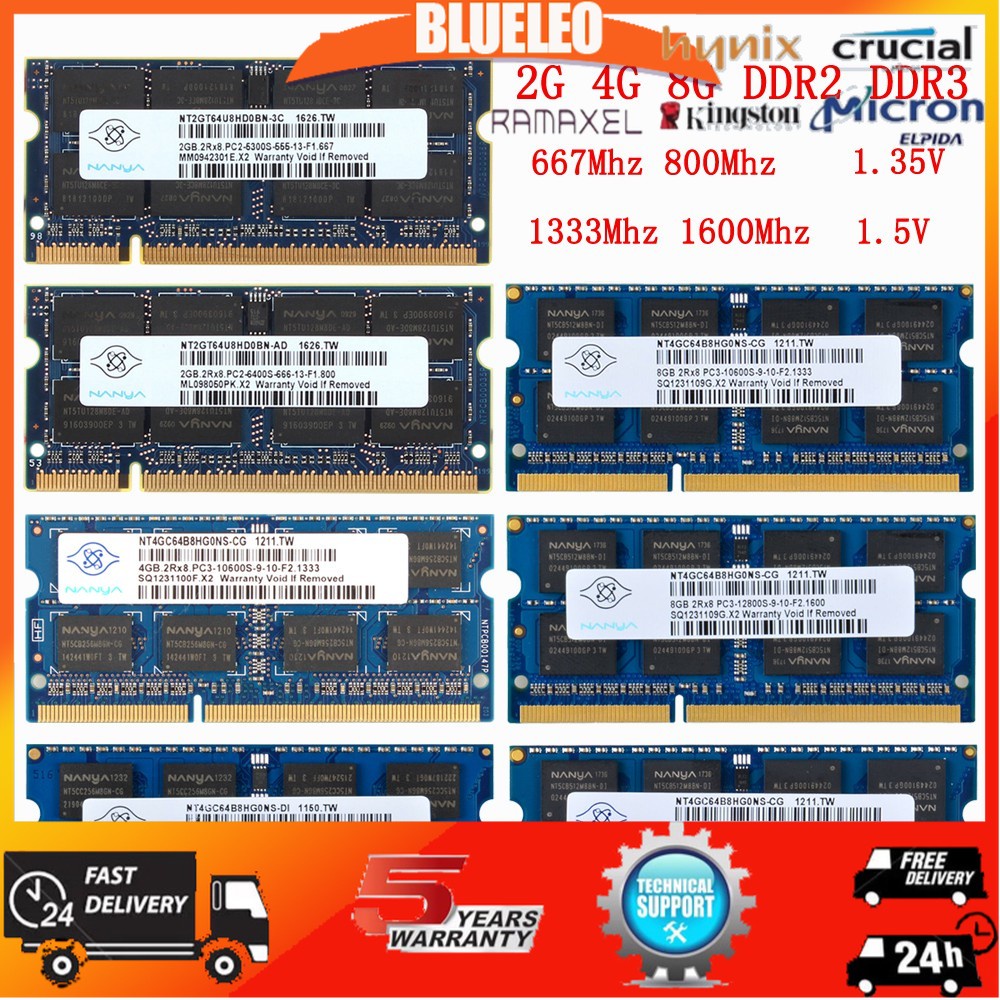 Nanya Blue 2GB 4GB 8GB 2Rx8 PC2 PC3 PC3L 5300S 6400S 10600S 12800S DDR2 DDR3 DDR3L 667Mhz 800Mhz ...