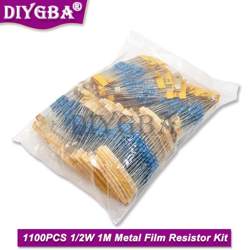 Set 1100 Điện Trở Màng Kim Loại 1 / 2w 1m 1r / 2.2r / 3.3r / 4.7r / 100r / 100k / 470k / 10m ...
