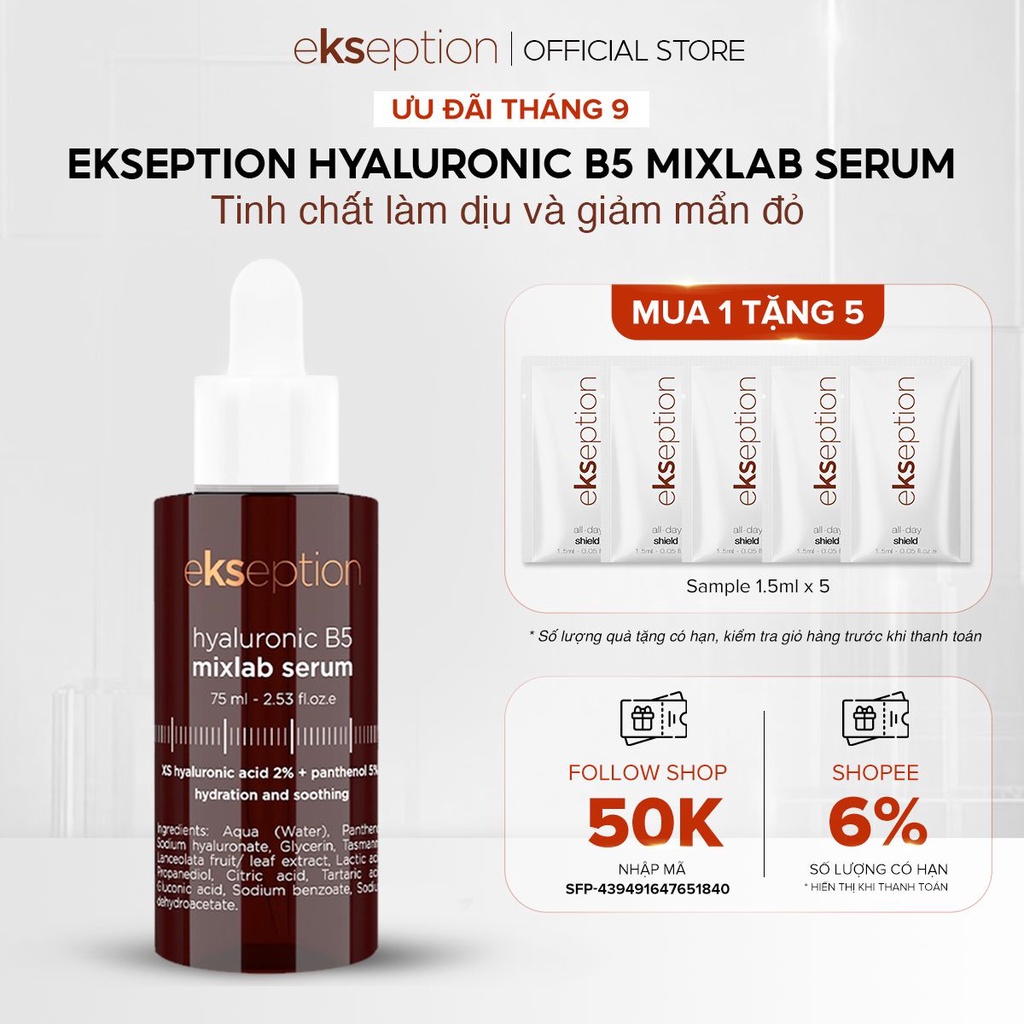 Serum Ekseption Hyaluronic B5, HA + 5% B5 dưỡng ẩm phục hồi da 75ml ...