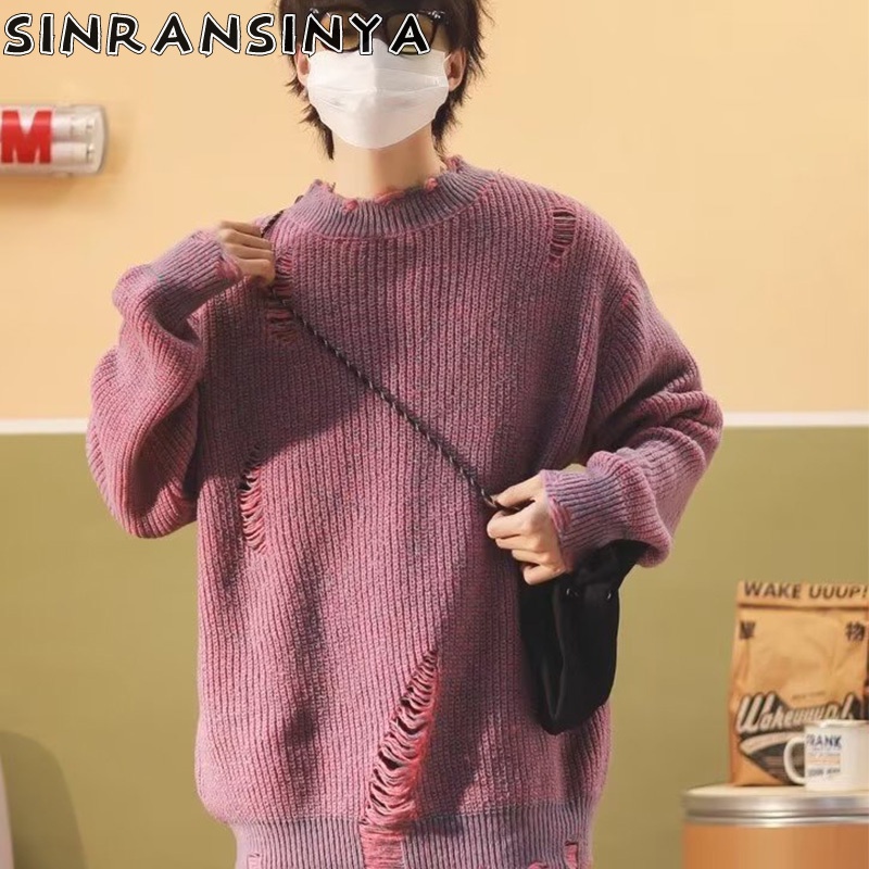 Sinransinya Áo sweater Dệt Kim Tay Dài Dáng Rộng Phong Cách hip hop ...