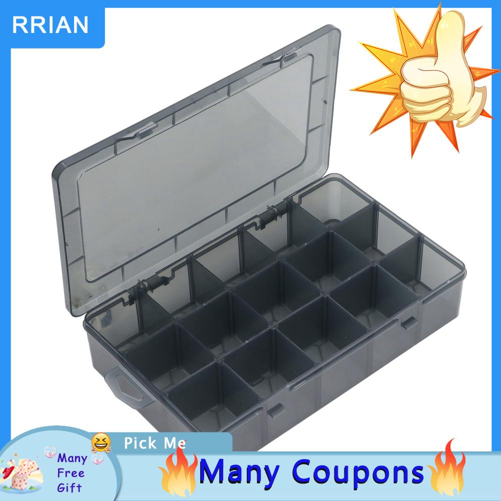 Rrianfo Parts Box PP 15 Grid Transparent Classification Storage with Removable Divider for Rings ...
