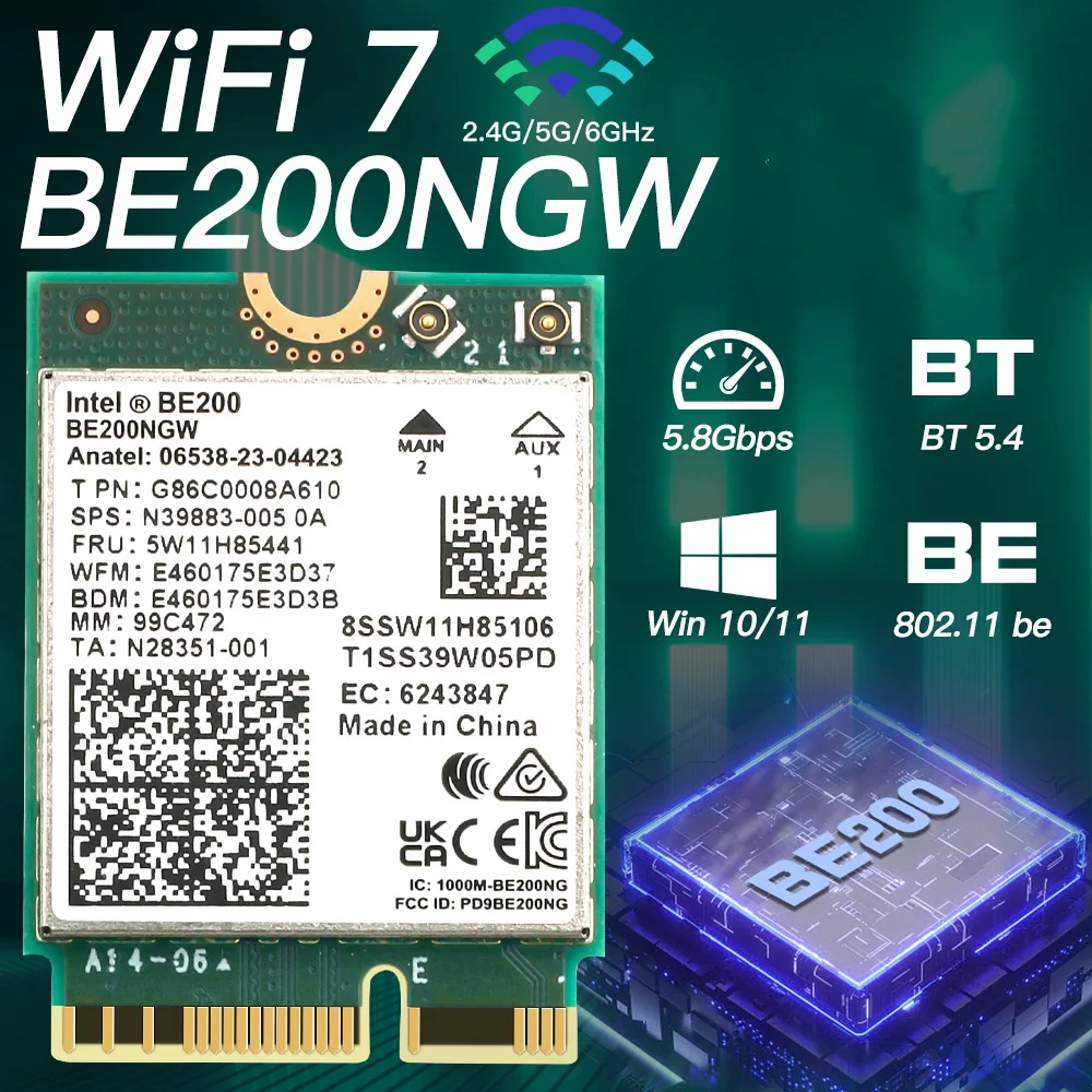 Wifi 7 intel be200 Thẻ wifi bluetooth 5.4 Băng Tần 2.4g / 5g / 6ghz 5.8Gbps m.2 ngff Cho win10 ...