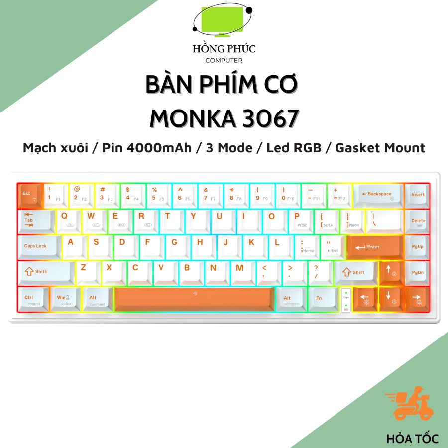 Bàn Phím Cơ Không Dây MONKA 3067 Pro V2 - Có Hotswap 5 Pin - Mạch xuôi ...