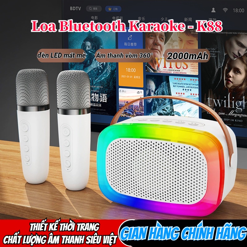 Loa Bluetooth Karaoke Mini K88 kèm mic không dây công suất 10W-Đèn LED ...
