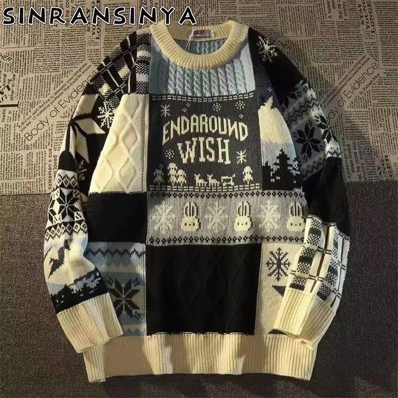 Sinransinya Áo sweater Cổ Tròn Tay Dài Dáng Rộng In Hình Thỏ Phối Màu ...