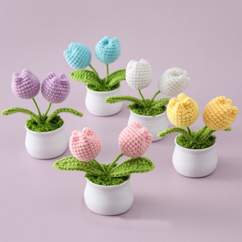 Chậu Hoa tulip mini Đan Len Thủ Công Để Bàn Trang Trí Nhà Cửa / Văn ...