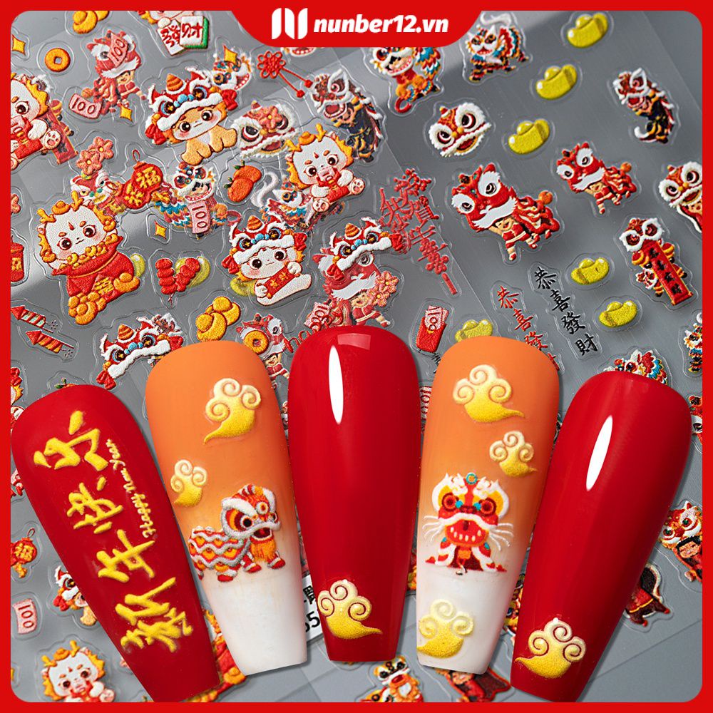 Sticker nổi 5D mẫu Tết lân rồng thần tài thỏi vàng sticker bài Tết dán ...