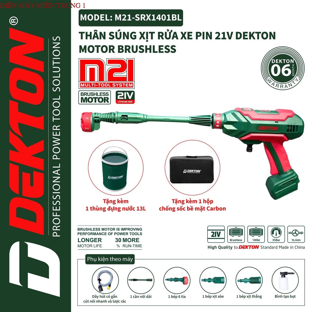 Máy rửa xe pi.m DEKTON M21-SRX1401BL 21V - Máy xịt rửa xe dekton 180W Áp Lực Cao 35Bar điện máy ...