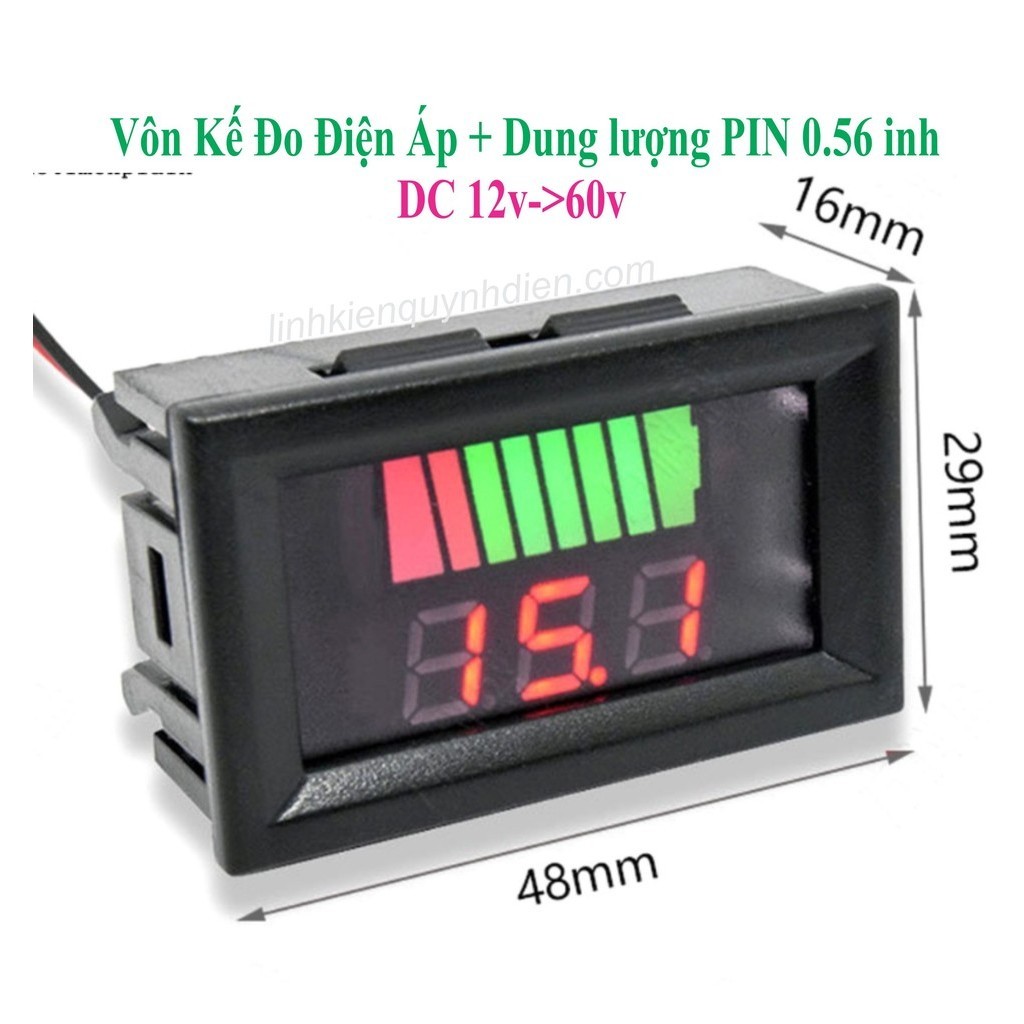 Thiết Bị Đo Dung Lượng Pin 12V-60V Màn Hình LED Hiển Thị Điện Áp vôn kế báo pin cho ác quy ...