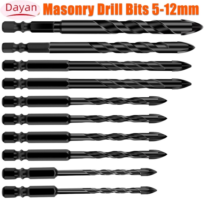 Bộ 10 Mũi Khoan Bê Tông 1 / 4inch Đầu Lục Giác 5mm 6mm 8mm 10mm 12mm ...