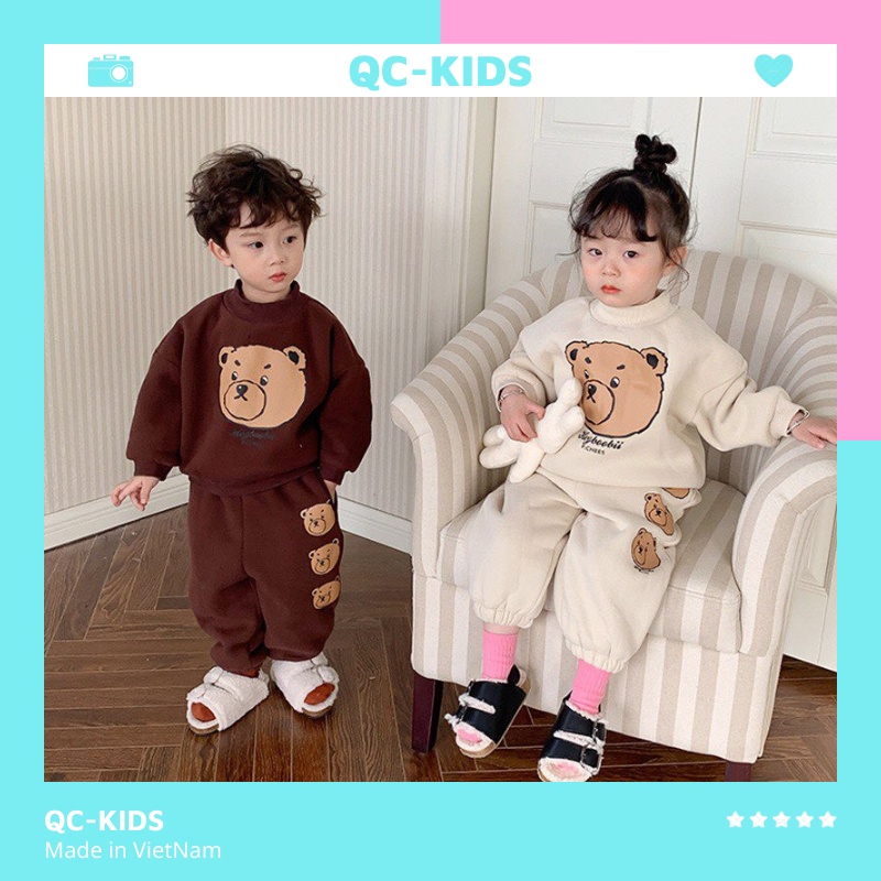Bộ thu đông bé trai bé gái chất liệu nỉ bông in gấu cho bé 8-18kg | Shopee Việt Nam