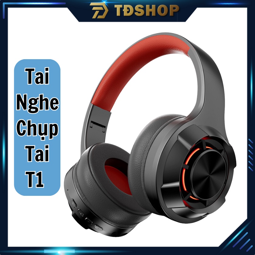 Tai nghe chụp tai không dây bluetooth T1, thiết kế hiện đại có hỗ trợ đàm thoại rảnh tay, có ...
