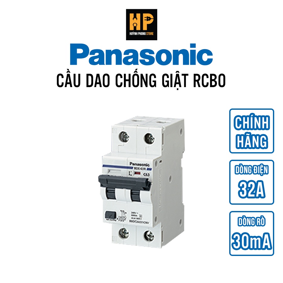 Cầu dao chống giật Panasonic RCBO 2P1E Bảo vệ chống giật và quá tải Dòng ngắt rò 30mA | Shopee ...