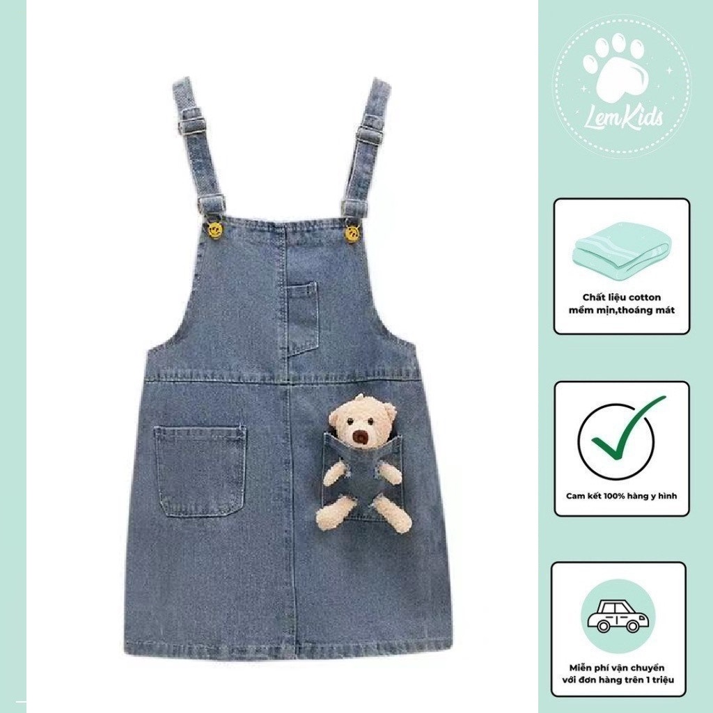 Yếm váy bò treo gấu cho bé gái size từ 110-160 (34040) | Shopee Việt Nam